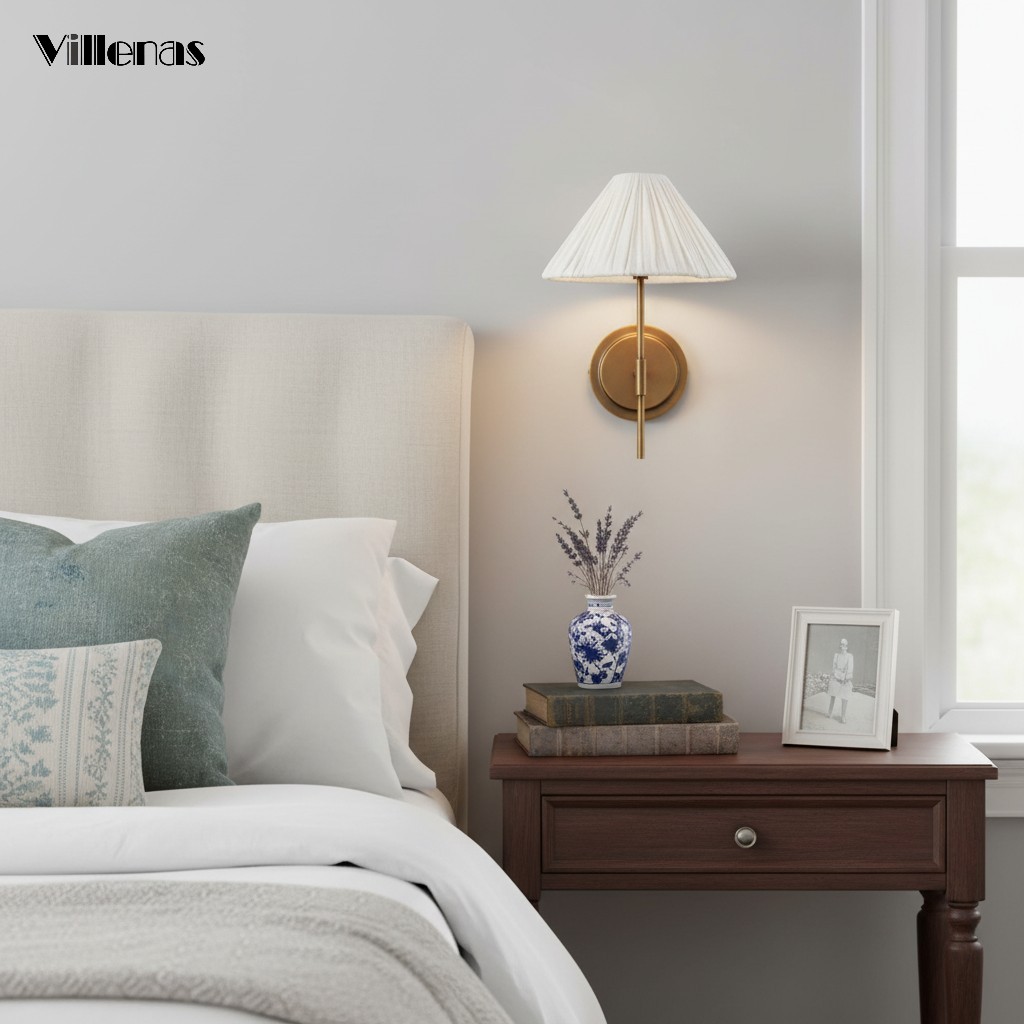 Luminella Wall Light – Aged Brass and Linen Pleated Shade for Living ...