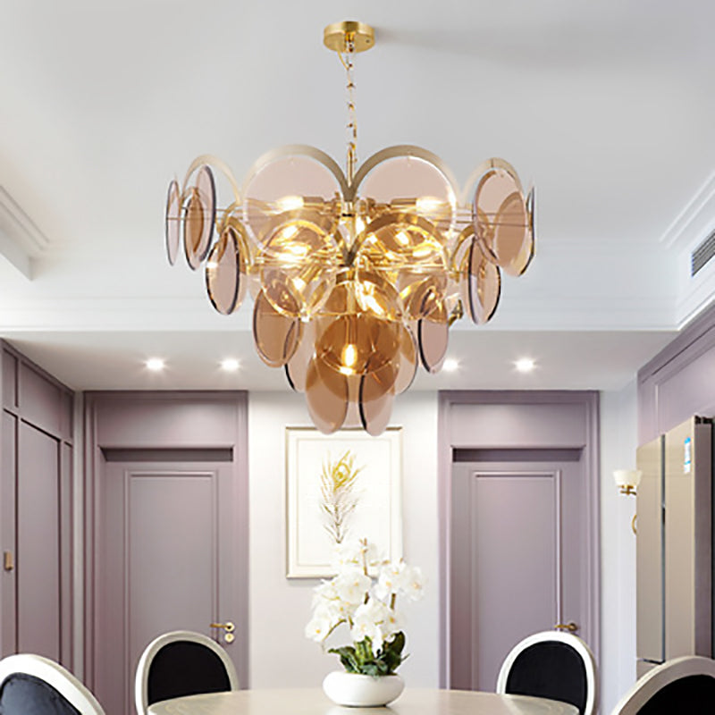 Modern Luxury Golden Finish Frame Tiered Glass Disc Shade 7/13-Light ...